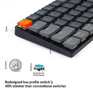 Keychron K7 65% Layout 68-Key Ultra-Slim RGB Backlit Hot-swappable Computer Keyboard for Mac Windows, Wireless Bluetooth/Wired USB Mechanical Keyboard with Low-Profile Optical Blue Switch