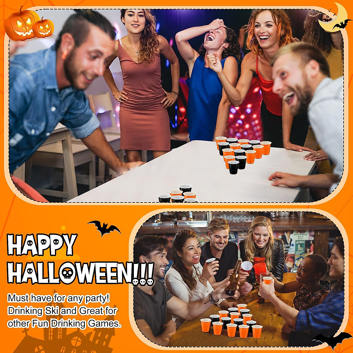 Lounsweer 500 Pcs 2 oz Halloween Cups Bulk Mini Plastic Shot Cups for Party Disposable Shot Glasses Bulk Party Favor Glasses for Wedding Thanksgiving Christmas Parties, Black and Orange