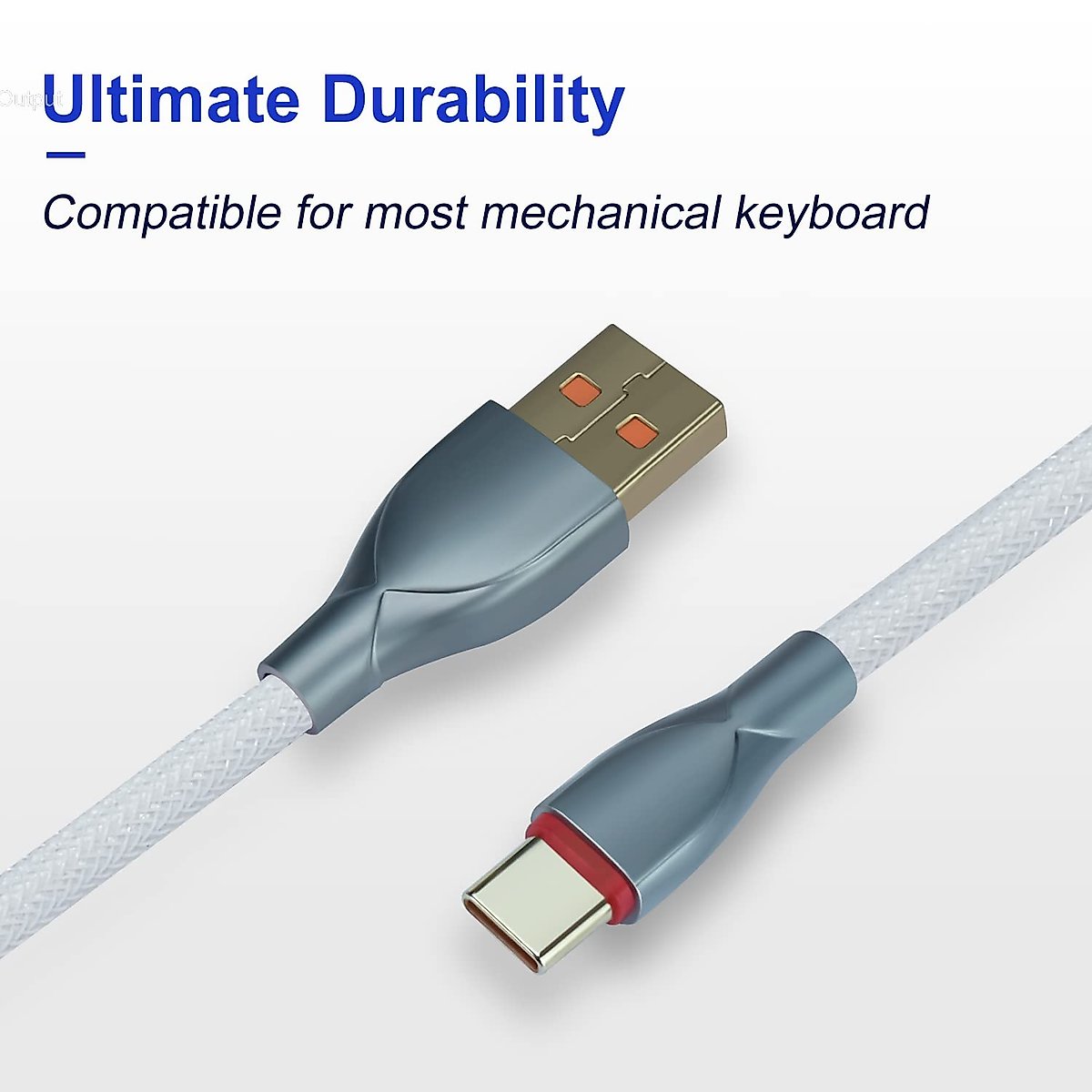 UCINNOVATE Coiled Keyboard Cable, Pro Custom Coiled USB C Cable for Gaming Keyboard, Double-Sleeved Mechanical Keyboard Cable with Detachable Metal Aviator, 1.8M USB-C to USB-A (White)