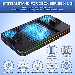 Cooling Charging Stand for Xbox Series X/S with 2 Headset Stand, Luckit Vertical Dual Controller Charger Station Dock Accessories with Cooling Fan, Fast Charging Station with 3 HUB USB Ports