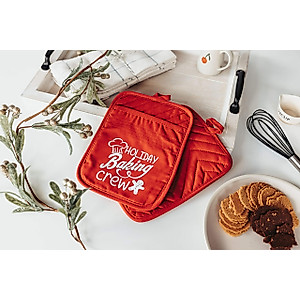Christmas Gift for Mom Grandma, Potholder with Pocket, Holiday Baking Gift, Cookie Pot Holder Set, Red Oven Mitt, Pack of 2