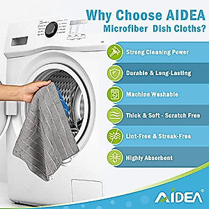 AIDEA Dish Cloth Microfiber-8PK, 12”x12”, Microfiber Cleaning Cloth, Super Soft and Absorbent, Multi-Purpose Microfiber Dish Rags for Kitchen-White/Grey