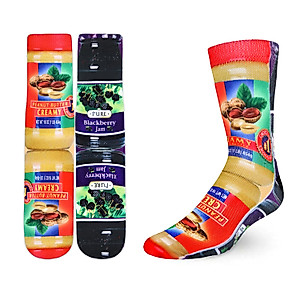 Benefeet Sox Mens Funny Crazy Socks Unisex Cool Funky 3D Print Food Patterned Calf Socks Boys Youth Novelty Athletic Tube Socks Peanut Butter and Jelly Socks, Peanut Butter and Jelly