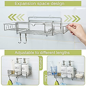 ETECHMART Shower Caddy Organizer, Expandable and Adhesive Bathroom Shower Shelf, SUS304 Rustproof Storage No Drilling Wall Shower Rack,2 Pack/Silver