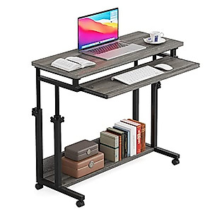 LITTLE TREE Portable Rolling Desk, Adjustable Height Small Standing Desk Computer Workstation with Keyboard Tray for Small Space
