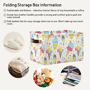 ALAZA Polka Dots Ice Cream Foldable Storage Box Storage Basket Organizer Bins with Handles for Shelf Closet Living Room Bedroom Home Office 1 Pack