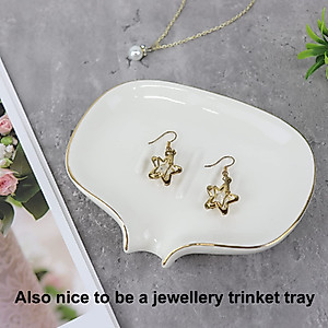 Polyroyal White Soap Dish Ceramic Self Draining Soap Dish Waterfall Slot Gold Edge Bathroom Accessories for Bathroom, Kitchen,Bar Counter