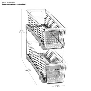 Madesmart Mini 2-Tier Plastic Multipurpose Organizer with Divided Slide-Out Storage Bins, Compact Under Sink and Cabinet Organizer Rack, Clear