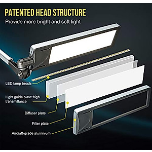 PHIVE LK-1 Metal Architect Swing Arm LED Desk Lamp / Table Lamp with Clamp (Eye-Care Technology, Dimmable, 6-Level Dimmer / 4 Lighting Modes with Touch Control, Memory Function) Task Light