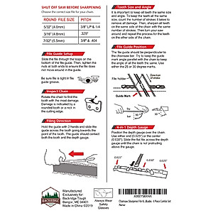 Chainsaw Sharpener File Kit – Flat, 5/32, 3/16, 7/32 Inch Round Files, Raker Tooth Depth Gauge, Blade Filing Guide, Wood Handle & Tool Pouch – used to Sharpen Chain Saw Teeth - 8 Piece Sharpening Set