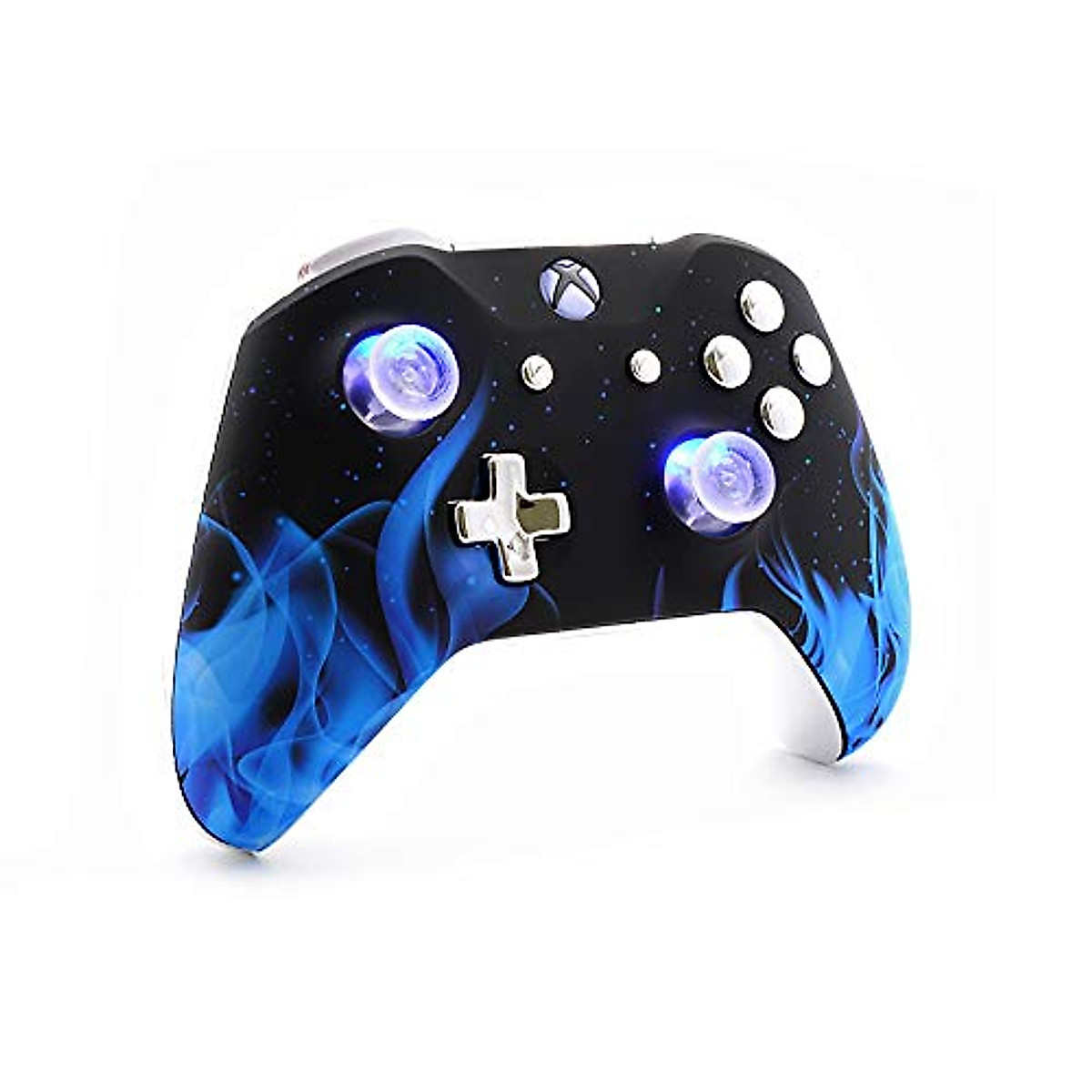 "Chromium Blue Fire" UN-MODDED Custom Controller compatible with Xbox One S Unique Design (with 3.5 Jack)