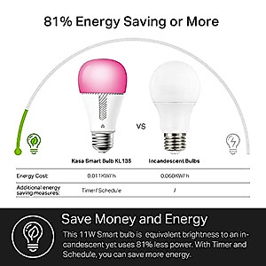 Kasa Smart Bulb, 1000 Lumens Full Color Changing Dimmable Smart WiFi Light Bulb Compatible with Alexa and Google Home, 11W, A19, 2.4Ghz only, No Hub Required, A Certified for Humans Device (KL135P4)