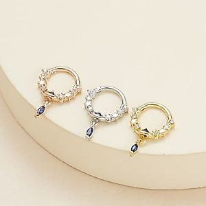 16G Septum Rings Blue Waterdrop Diamond Dangle Septum Jewelry CZ Planet Lucky Star Daith Earring 361L Surgical Stainless Steel Cartilage Piercing Crescent Moon Hinged Earrings Nose Helix Ring Clicker