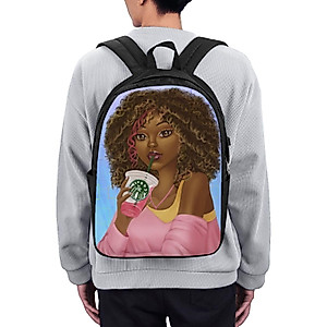 SARA NELL School Backpack Black Art Afro Girl Drink Juice African American Girl Bookbag Casual Travel Bag For Teen Boys Girls