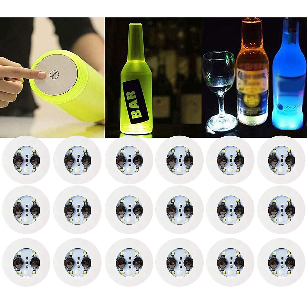 LOGUIDE LED Light Up Coasters,LED Bottle Lights, Bottle Glorifier,LED Sticker Coaster Discs for Drinks,Flash Cup Coaster Flashing Shots Light (Cool-White)