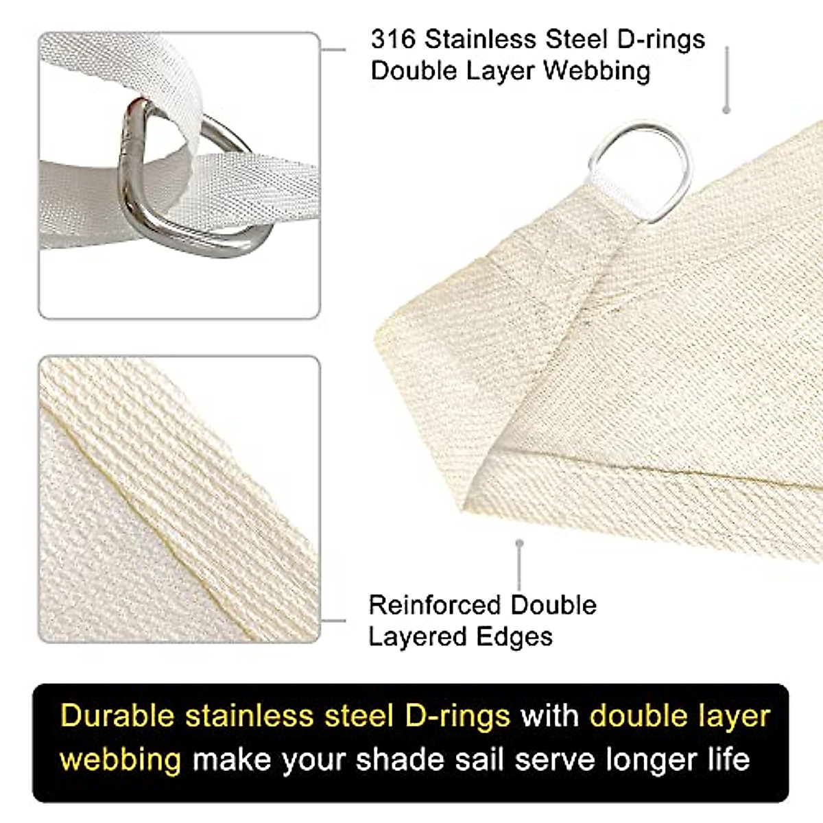 Sun Shade Sail 16'x16' Cream & Shade Sail Hardware Kit with Nylon Coated Cable Wire