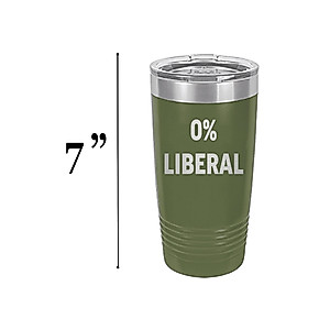 Funny Sarcastic Warning 0% Liberal 20 Ounce Large Stainless Steel Travel Tumbler Mug Cup Gift For Conservative Or Republican Political Novelty (Green)