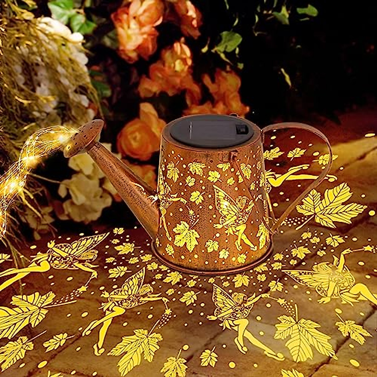 ANYTALK Solar Watering Can with Lights, Hanging Solar Waterfall Lights Outdoor Garden Decorations, Waterproof Solar Garden Lights for Yard Porch Backyard Lawn Pathway Landscape Walkway Patio (Fairy)