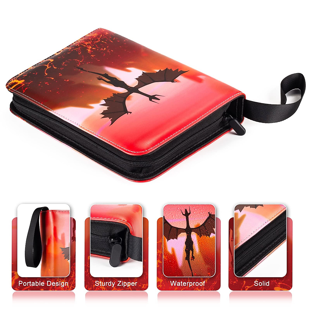 GEAoffice 4-Pocket Binder for Trading Cards with 50 Removable Sheets Holds 400 Cards, Card Book Collector Album Folder for Yugioh, MTG, TCG, Trading Card Holder with Zipper-Toys Gifts for Girls