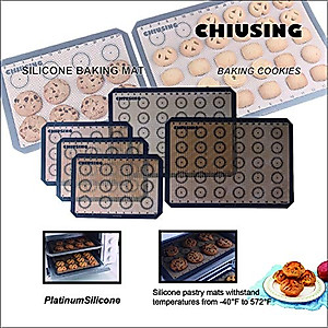 CHIUSING 5 piece silicone macaron baking mats with measurements,BPA free macaron silicone bake pastry mat for cake,cookie,pizza and macaron