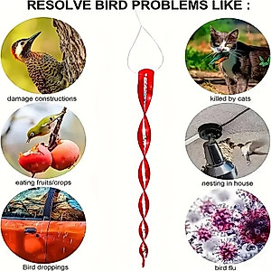 12-Inch Bird Repellent Reflective Scare Rods - Ornamental Spinner Deterrent Control Device - Keeps Woodpeckers and Birds Away - Bonus Replacement String Included -