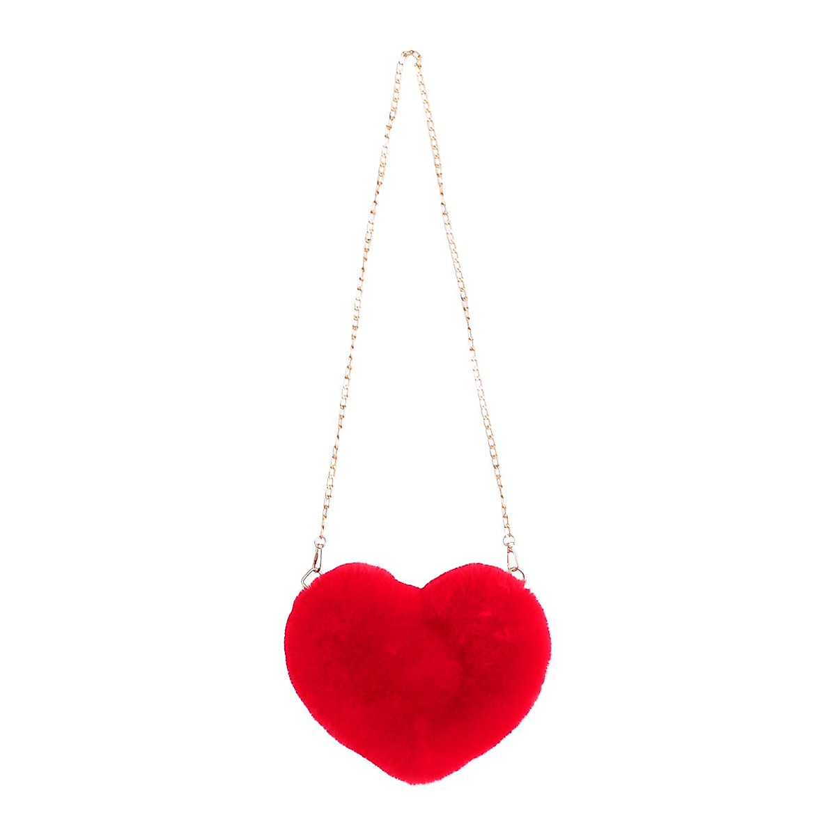Heart Bag Cellphone Purse Plush Heart Shaped Crossbody Bag with Chain Cute Fluffy Shoulder Bag for Women Ladies- Red Heart Purse