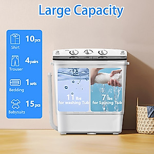 DOGHLY Compact Semi-Automatic Twin Tub Washer, 18lbs Capacity with 11lbs Washer and 7lbs Spinner, Ideal for Camping, Apartments, Dorms, College, RVs, and Small Spaces