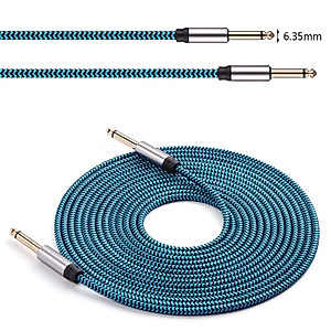Hftywy Guitar Cable 15 ft Guitar Cord 1/4 Inch Instrument Cable 6.35mm (1/4) TS to 6.35mm (1/4) TS Stereo Audio Cable Male to Male with Zinc Alloy Housing and Nylon Braid