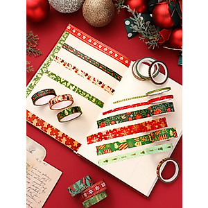 21 Rolls Christmas Gold Foil Washi Tape - Holiday Decor With Snowflake, Deer, Tree Designs - Self-Adhesive Tape for DIY Crafts, Wrapping, Party Favors