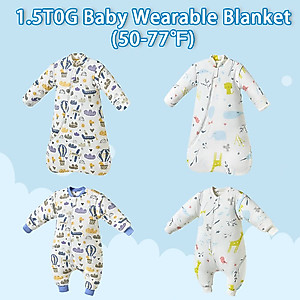 XIFAMNIY 1.5 TOG Baby Wearable Blanket Toddler Kids Sleeping Bag Detachable Long Sleeve Swaddle