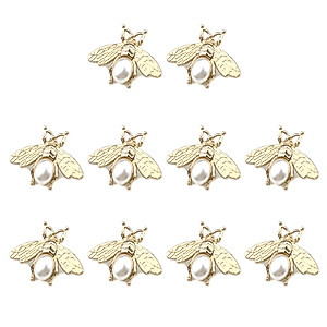 Quluxe 10 Pcs Metal Bee Buttons, Bee Embellishments Flatback Pearl Buttons Embellishment for Sewing DIY Crafts ＆ Garment Hardware Decoration- Gold
