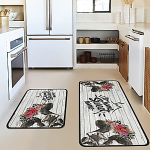 Farmhouse Cow Kitchen Rugs and Mats Set of 2 Pieces,Home Sweet Home Kitchen Mat Non Slip Absorbent Mats for Sink Waterproof Runner Rug for Laundry Room17 x48