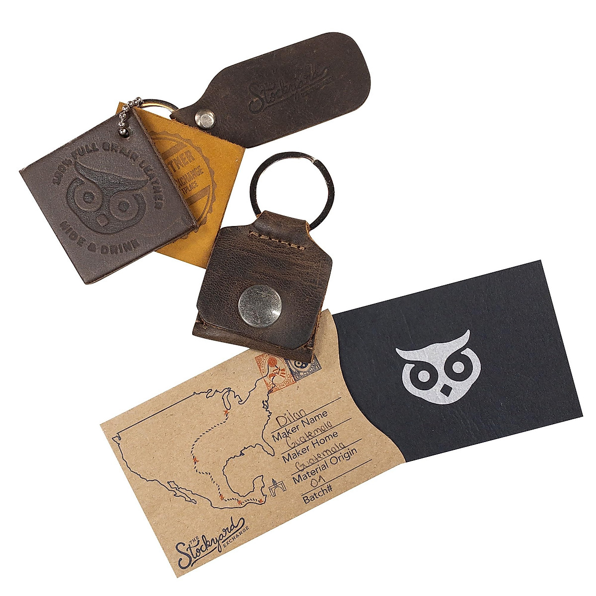 Hide & Drink, Squared Case for SD Card with Keyring, Rustic Keychain for Guitar Pick, Full Grain Leather, Handmade, Swayze Suede