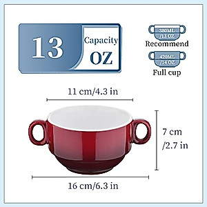 LOVECASA Multi-Color 13 OZ Soup Bowls with Handles, Ceramic French Onion Soup Bowls, Soup Mugs Serving Bowls for Kitchen, Microwave & Dishwasher Safe, Set of 6