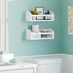 Wallniture Lissa Wall Shelf Wood Wall Mounted White Bookshelf for Nursery Wall Decor, Kids Storage Organizer Set of 2