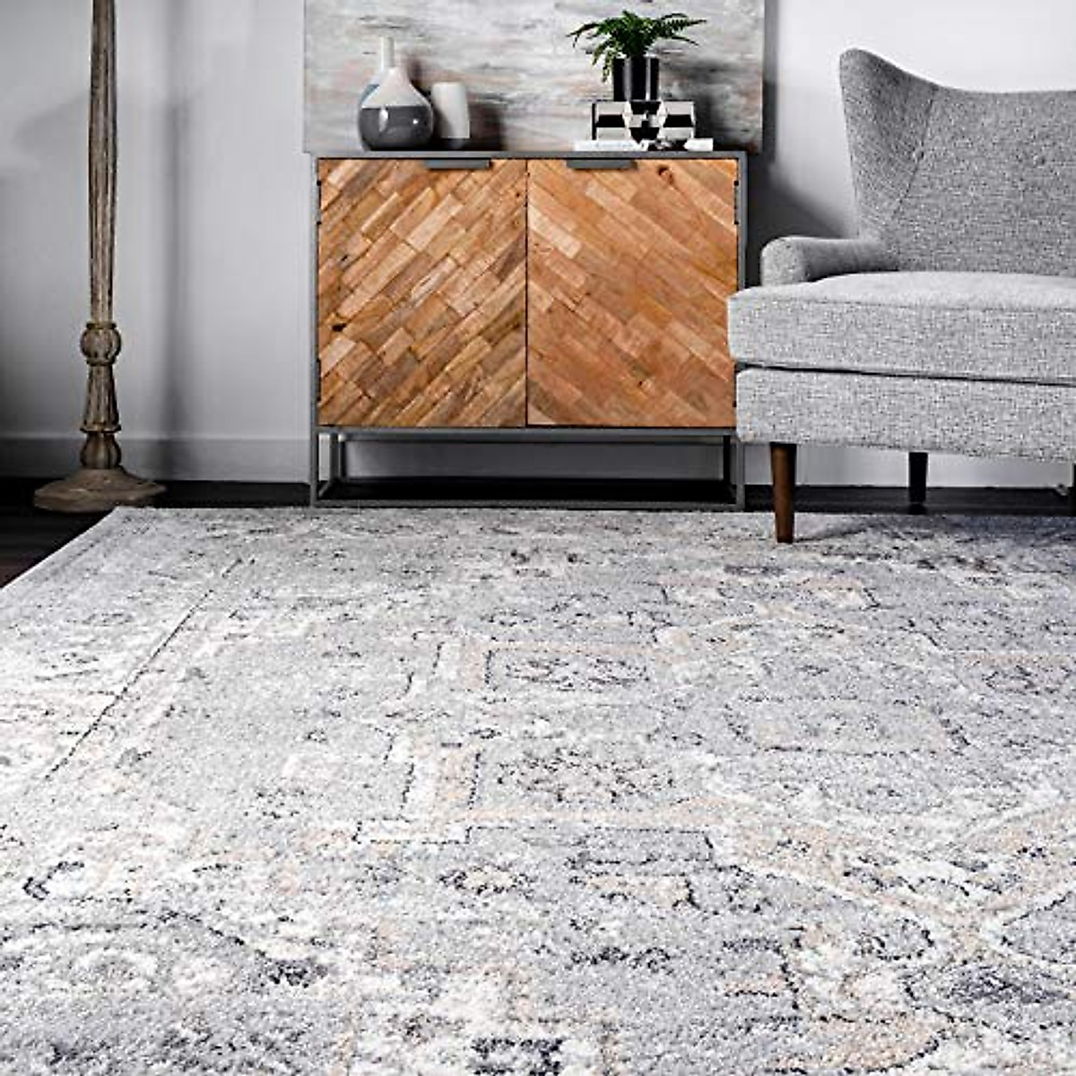 nuLOOM Transitional Medallion Gena Area Rug, 6' Round, Light Grey