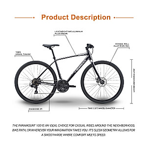 5Seconds Hybrid Bicycle Paramount 100 | Mountain Bike for Men, Women | 21-Speed, Lightweight Aluminum Alloy Frame, Adult Bike with Trigger Shifters and Mechanical Disc Brakes (Black)
