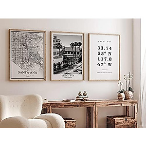 Dear Mapper Santa Ana United States View Abstract Road Modern Map Art Minimalist Painting Black and White Canvas Line Art Print Poster Art Line Paintings Home Decor (Set of 3 Unframed) (12x16inch)