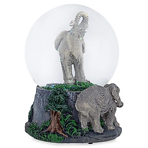 Elanze Designs Elephant Pride Family 100MM Sturdy Wind Up Musical Glitter Water Snow Globe Magical Tabletop Dresser Nightstand Figurine Decoration Plays Tune Born Free