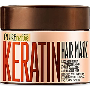 PURE NATURE LUX SPA Keratin Hair Mask - Hydrating and Moisturizing Treatment for Dry, Damaged Hair and Split Ends - Deep Conditioner Repair Products for Women - Ideal for Curly and Frizzy Hair