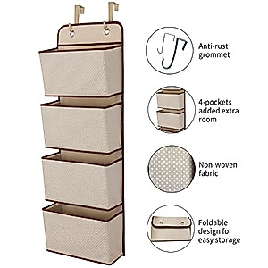 TIYONO Over The Door Hanging Organizer Storage with 4 Large Pockets, Wall Mount with 2 Widened Metal Hooks for Pantry,Nursery,Diapers,Bathroom,Kitchen,Closet,Dorm (Blue)