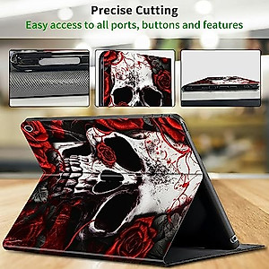 CGFGHHUY for All-New Kindle Fire 7 Tablet Case 12th Generation 2022 Release 7 inch Lightweight Protective PU Leather Smart Stand Cover with Auto Wake Sleep - Skull Roses Flower