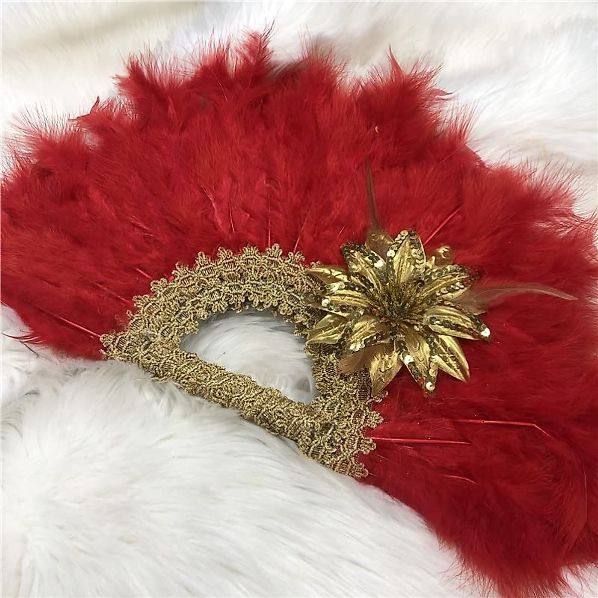 Msbfea Big Size Design African White Feather Fan Ladies Wedding Feather Fan for Bride Double Side Feather Nigerian Flower Color 125