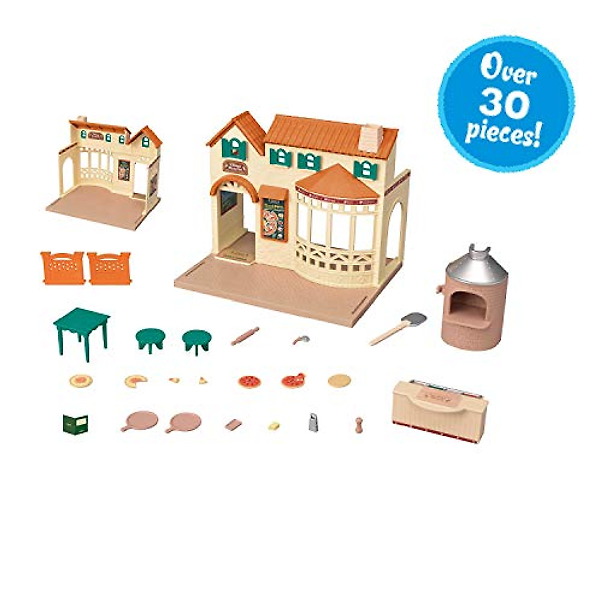 Calico Critters Village Pizzeria Dollhouse Playset, Collectible Dollhouse Toy with Furniture and Accessories Included