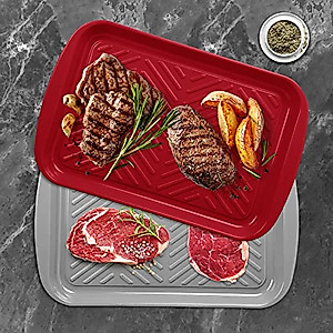 VIDOR Serving Tray with Handles,Grilling Prep Trays and Melamine Serving Platters for Parties,Eating,Outdoors and BBQ,Dishwasher Safe Food Tray,Meat Preparation Trays17 x 11"(Set of 2)