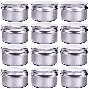 Hulless 4 Ounce Aluminum Cans 120 mL Screw Lid Metal Storage Tins Containers for Storing Spices, Candies, Lip Balm, Candles, 12 Pcs.