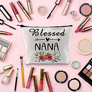 TOBGBE Nana Gift Blessed Grandma Makeup Zipper Pouch Bag Nana Birthday Gift Grandma Travel Case from Grandchildren Mother's Day Gift (Blessed nana)