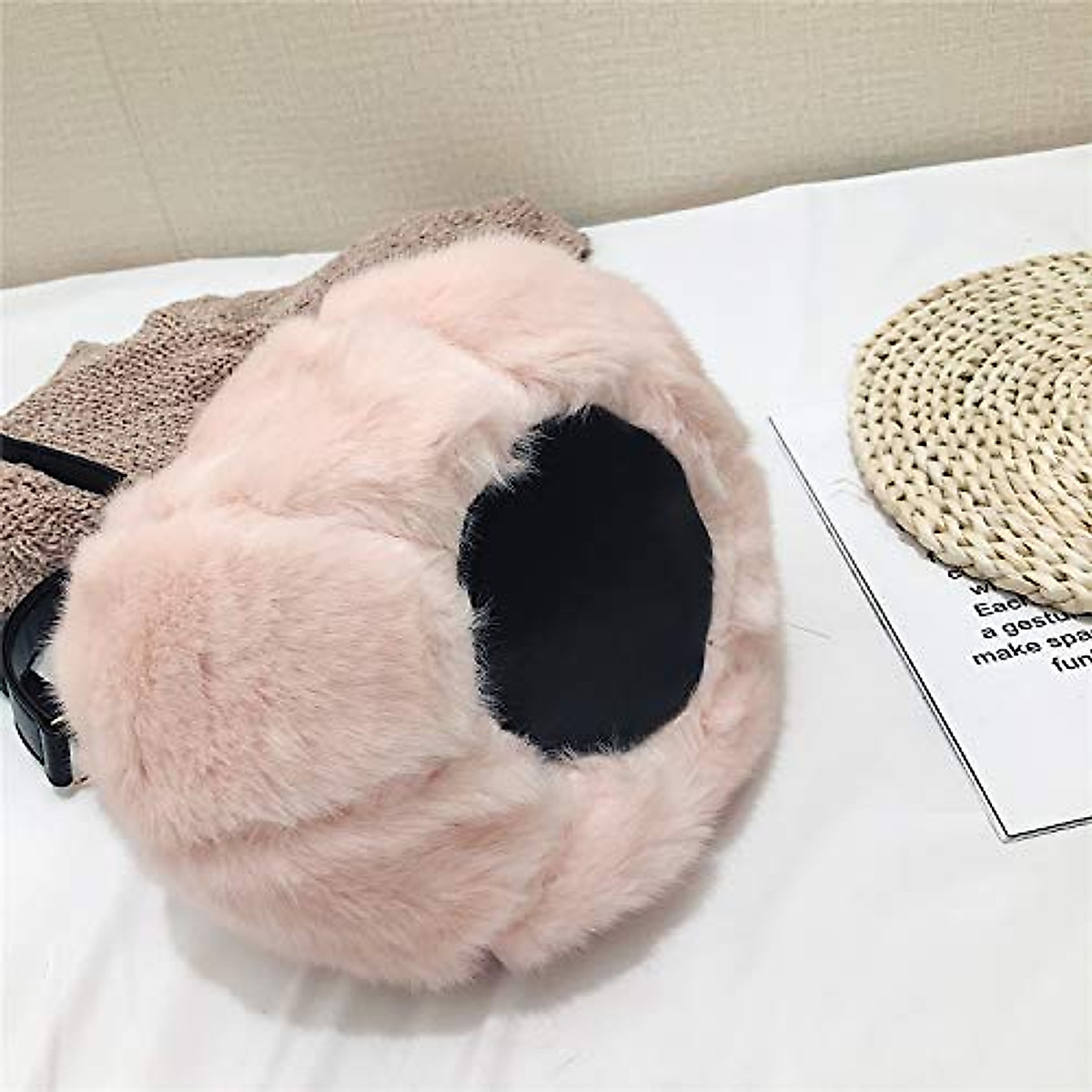 QTMY Faux Fur Tote Crossbody Bag Purse Handbag for Women (Pink)