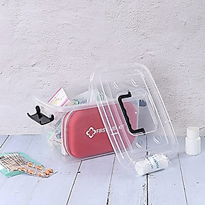 Hespama 6 Quart Storage Bin, Plastic Latch Box with Black Handle, 6 Packs, R