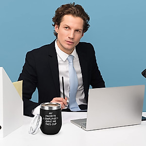 Qtencas Bosses Day Gifts for Boss, My Employee Gave Me This Cup Wine Tumbler for Boss Men Manager Director Employer Coworker, 12 Oz Stainless Steel Insulated Tumbler with Lid, Black